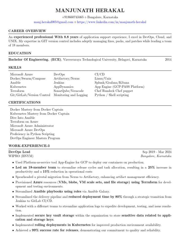 DevOps Profile Manjunath Herakal | PDF