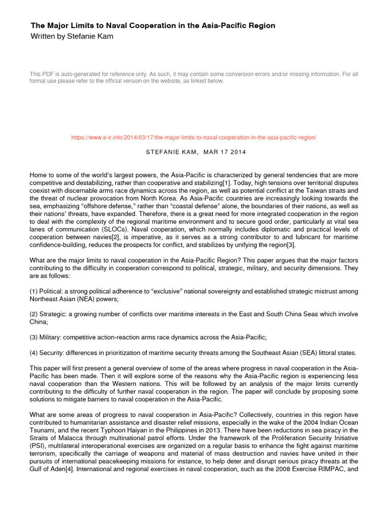 The Major Limits To Naval Cooperation in The Asia Pacific Region | PDF