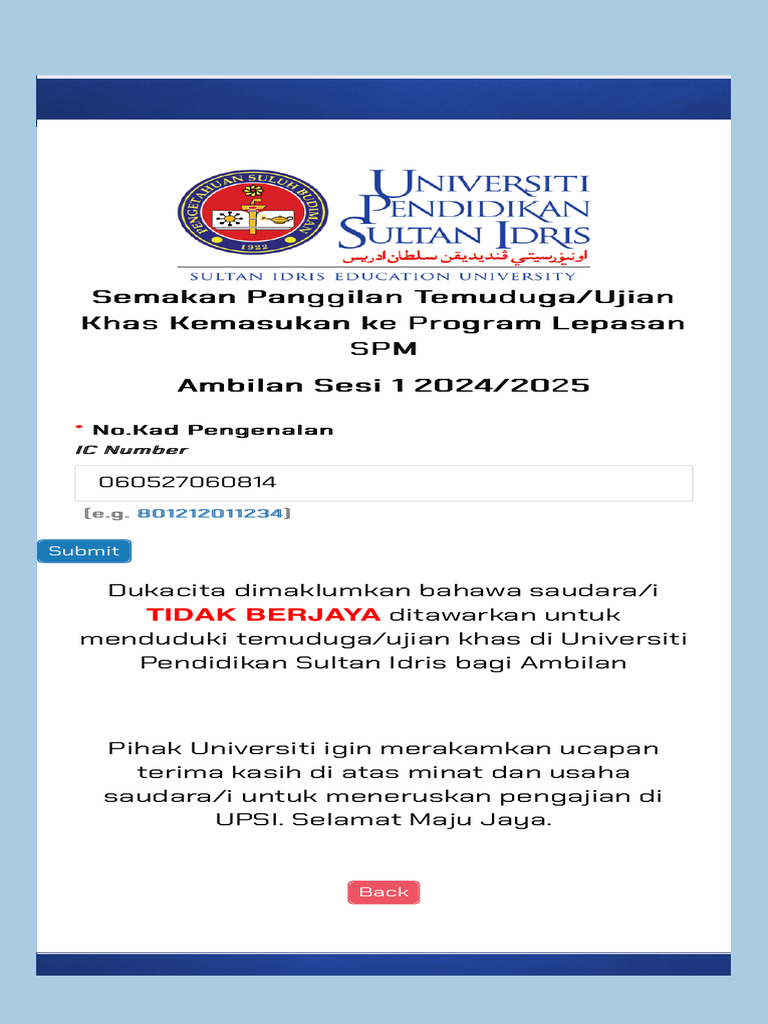 Online Admission Application UPSI | PDF | Finance & Money Management