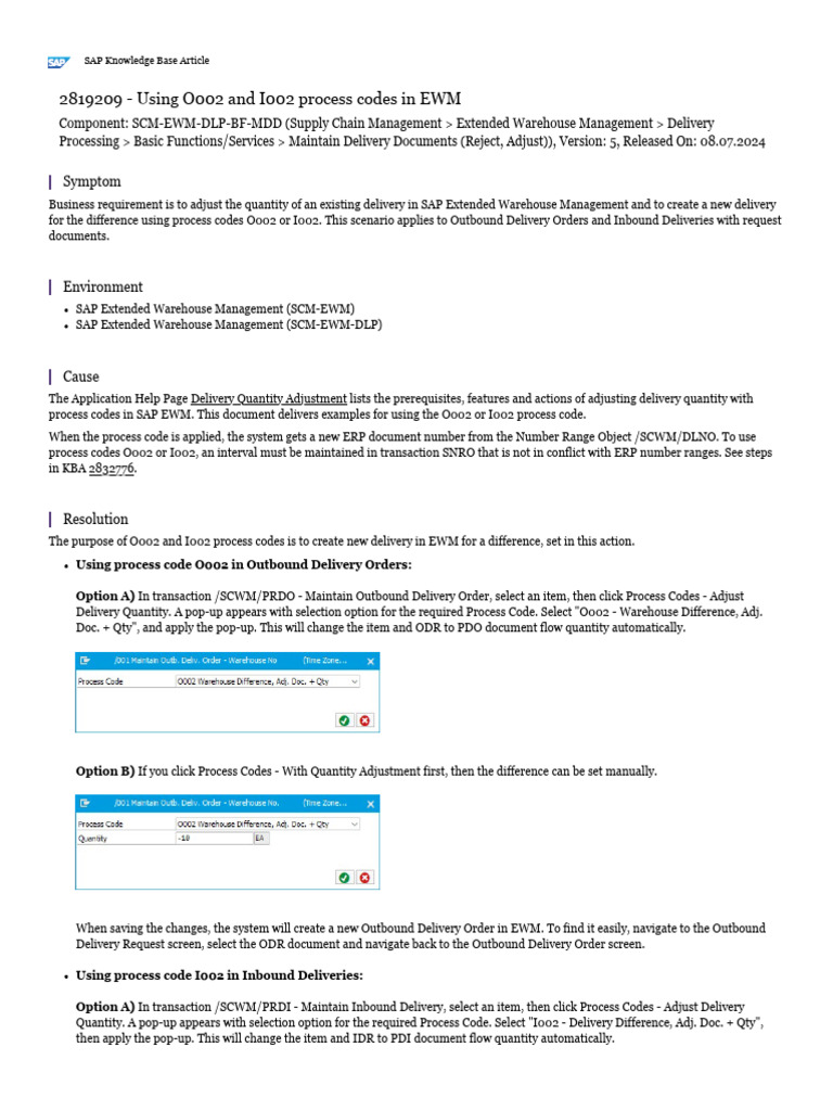 E - 20240816 - Process Code in EWM | PDF