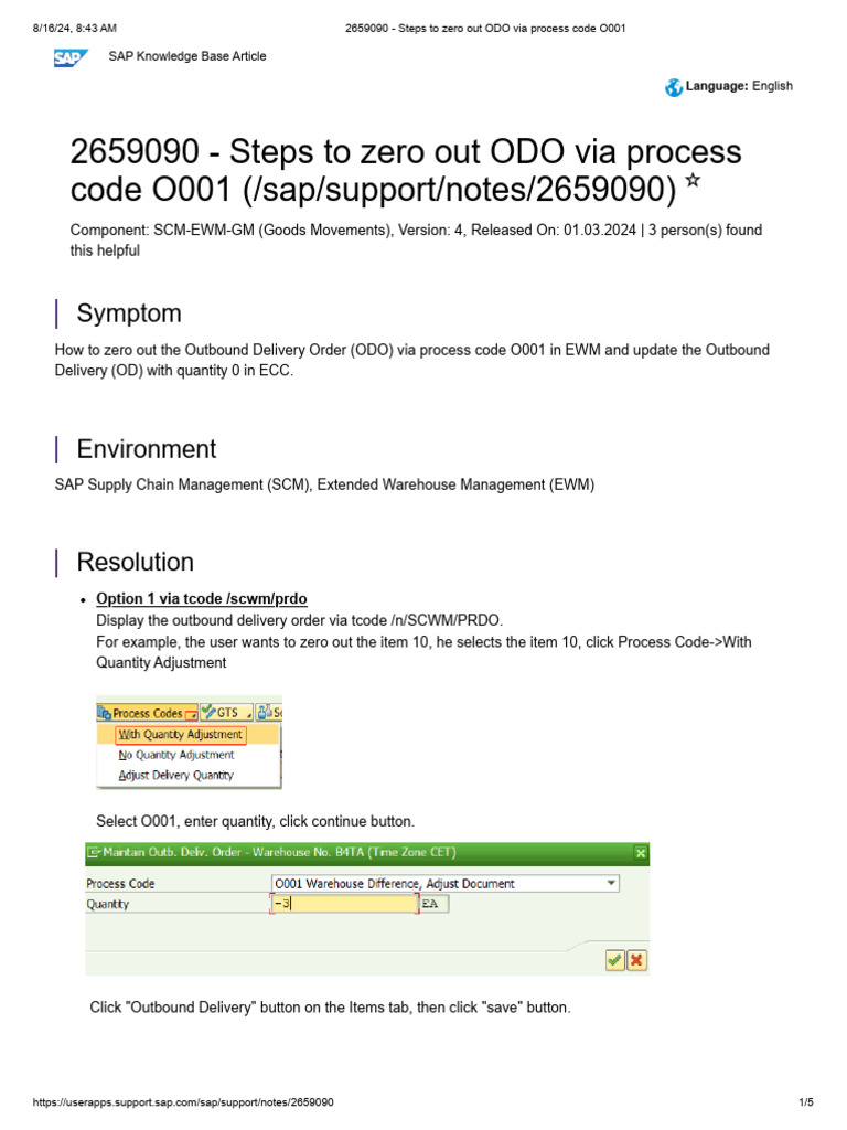 Steps To Zero Out ODO Via Process Code O001 | PDF