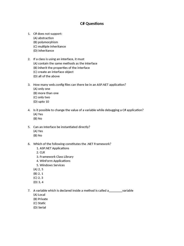 C Sharp Questions Without Answers | PDF C Sharp Questions Without Answers | PDF