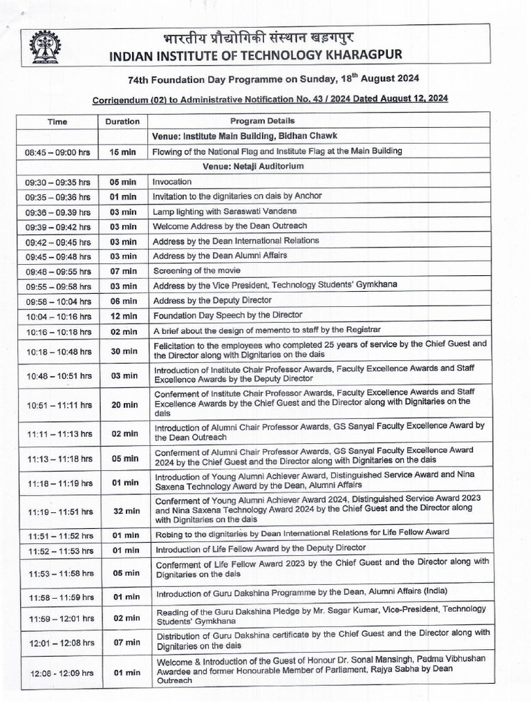 1576 74th Foundation Day Program Schedule | PDF