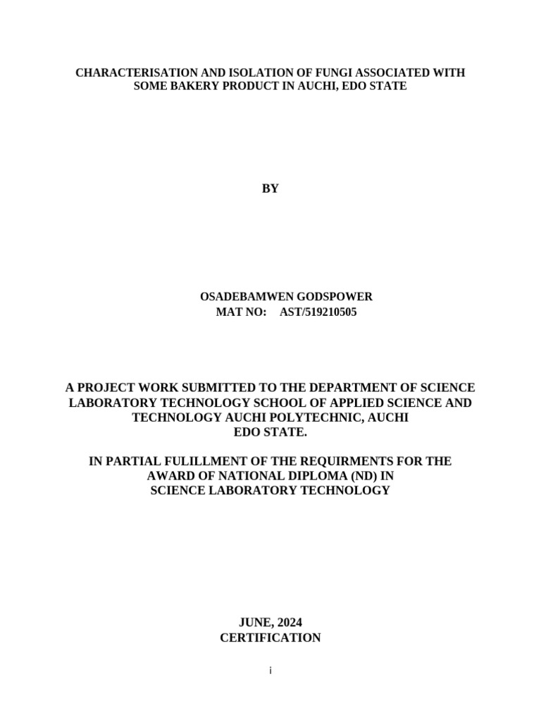 CHARACTERISATION AND ISOLATION COVER PAGE | PDF