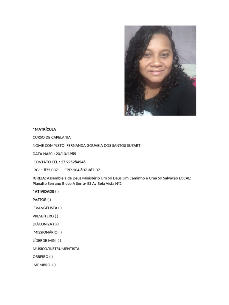 Ficha Da Fernanda | PDF