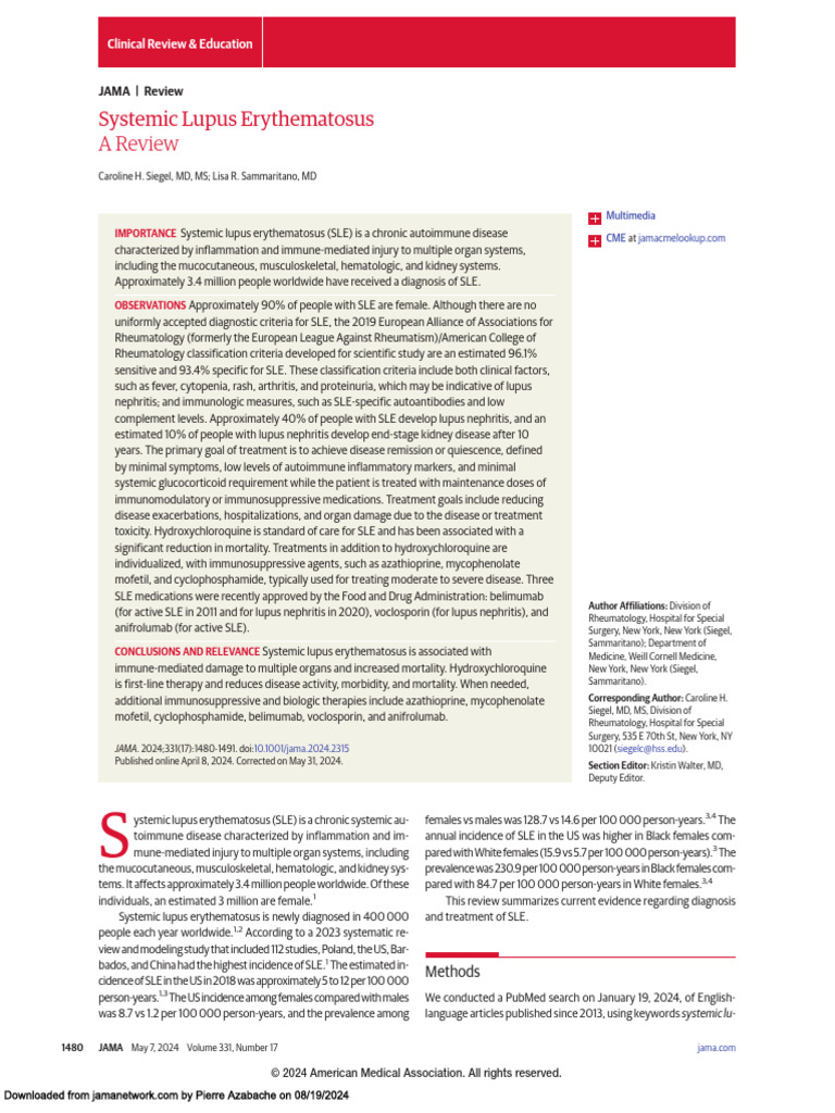 Systemic Lupus Erythematosus A Review | PDF