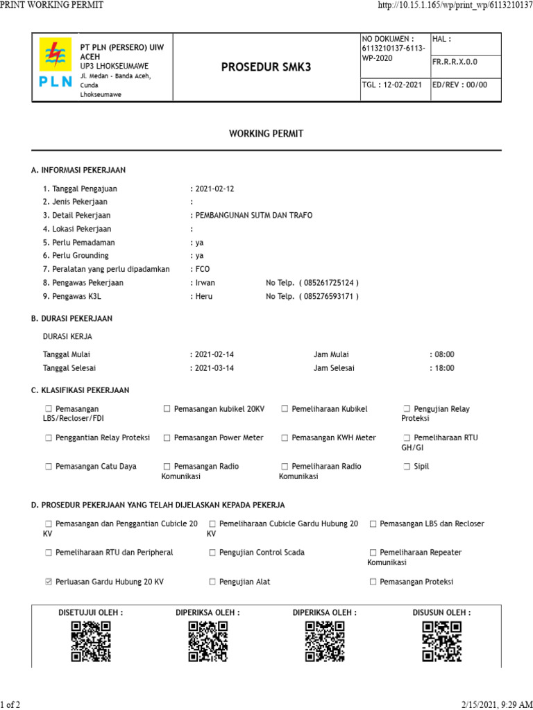 Working Permit (WP) | PDF