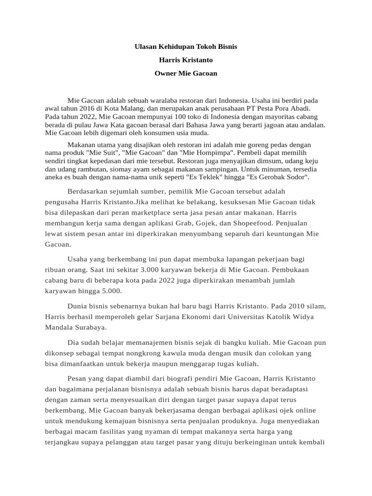 Harris Kristanto - Mie Gacoan | PDF