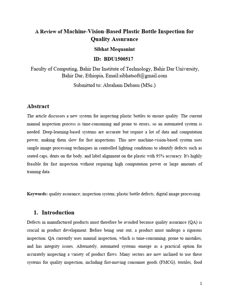Computer Vision R1 by Sibhat | PDF | Computer Vision | Quality Assurance