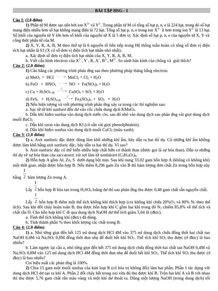 Bài Tập HSG - 1 - 2020 | PDF