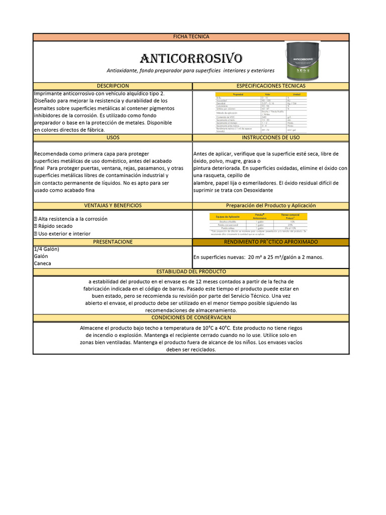 FICHA TECNICA_ANTICORROSIVO | PDF