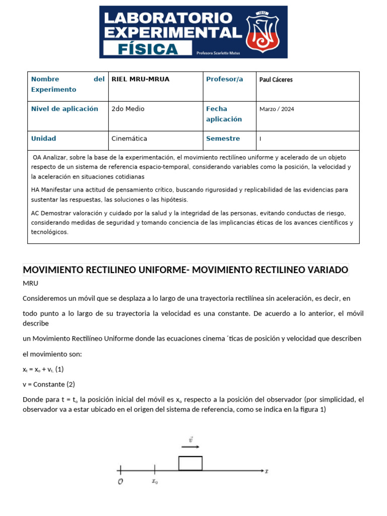 Objetivo Experimento MRU-MRUA | PDF