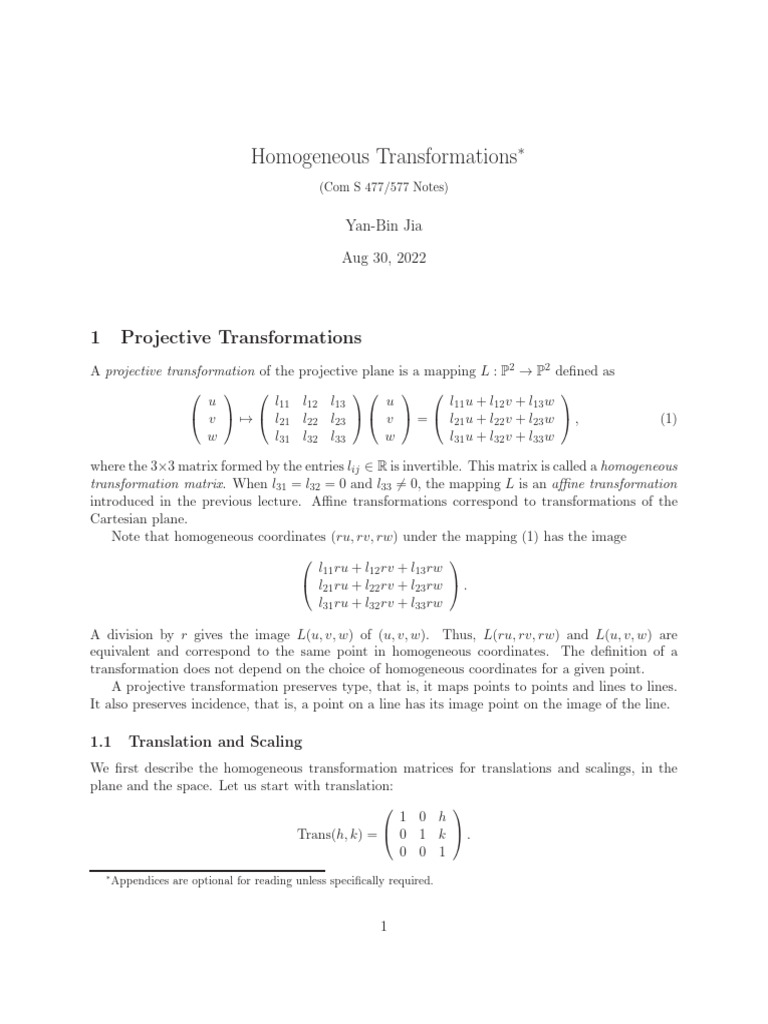 Homogeneous Transform | PDF