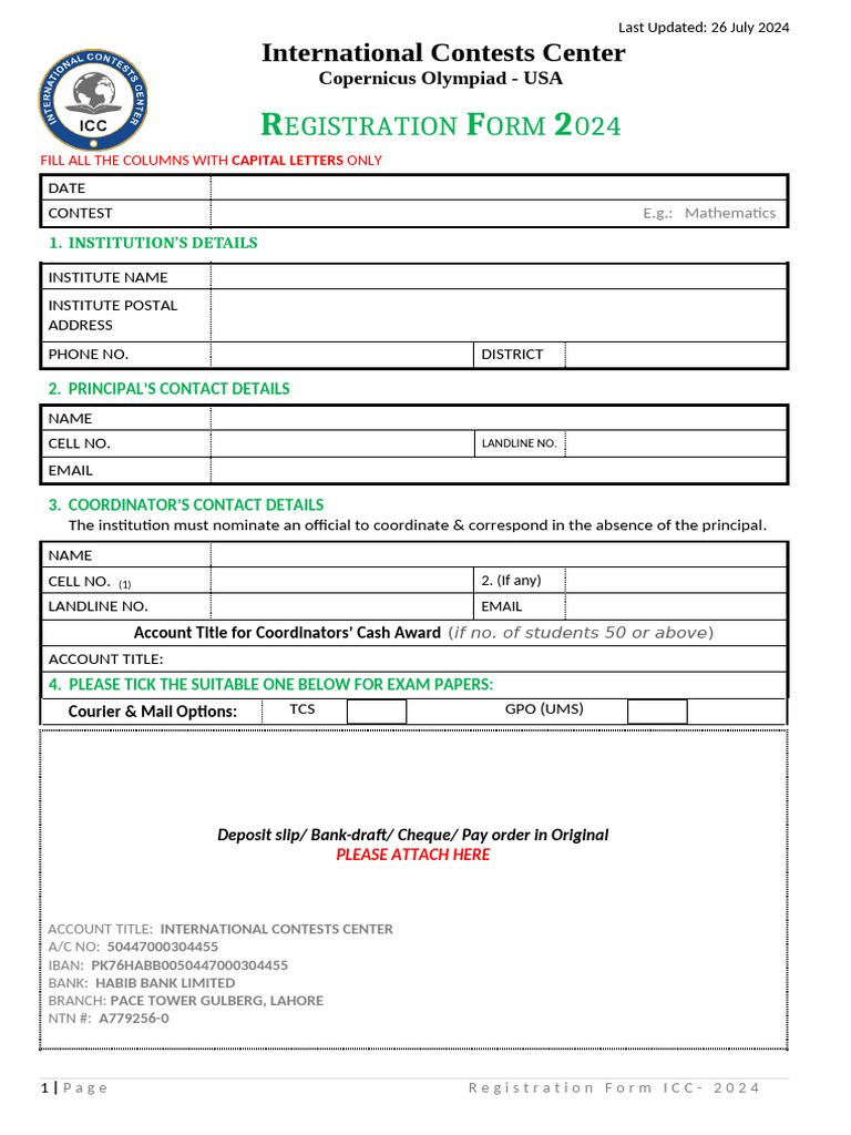 ICC Student Registration Form 2024 1 | PDF