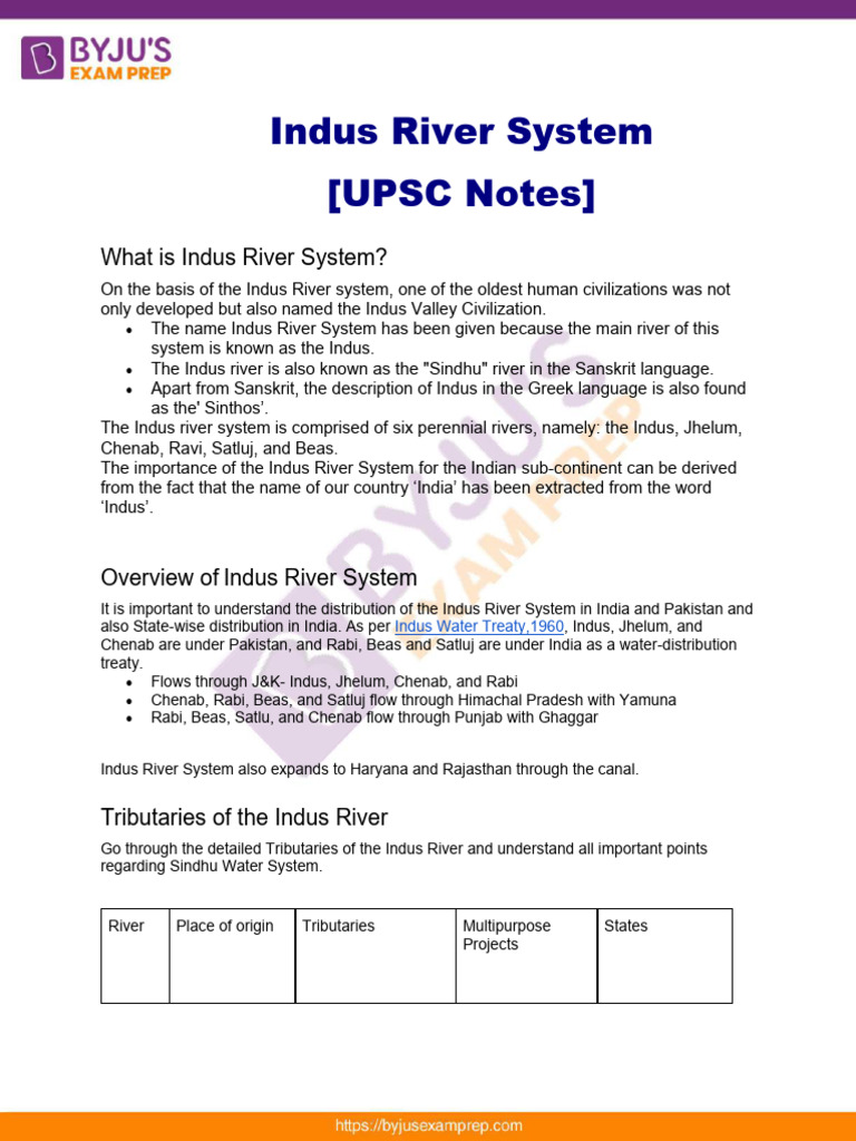 Indus River System Upsc Notes 25 | PDF | Indus River | Bodies Of Water