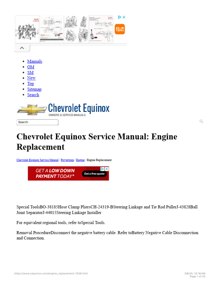 Chevrolet Equinox Service Manual - Engine Replacement - Engine | PDF ...