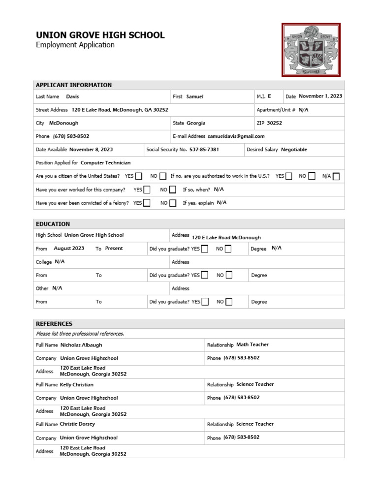 2022 Online Employment Application - Fillable | PDF