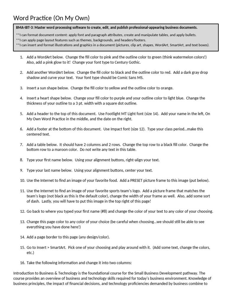 Word Practice On My Own 2021 | PDF