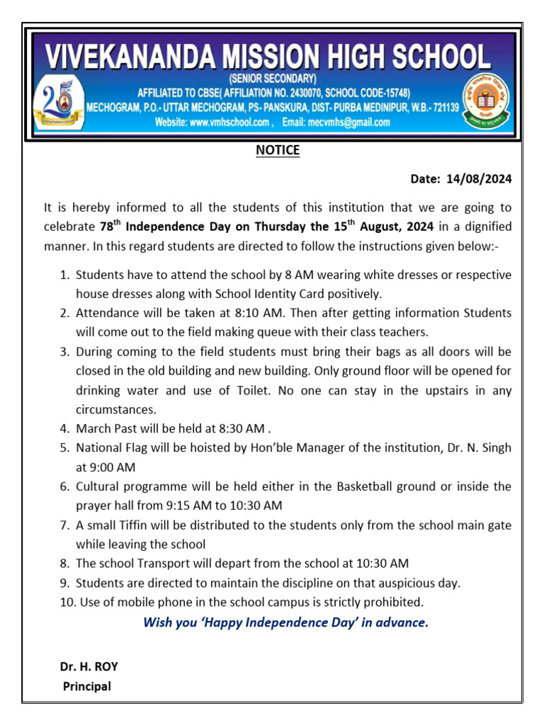Independence Day NOTICE | PDF