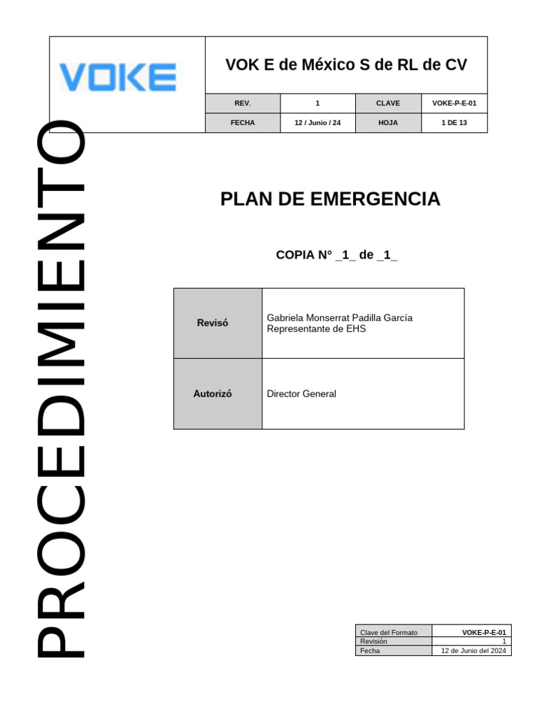 VOKE-P-E-01 Plan de Emergencias | PDF | Inundar | Defensa Civil