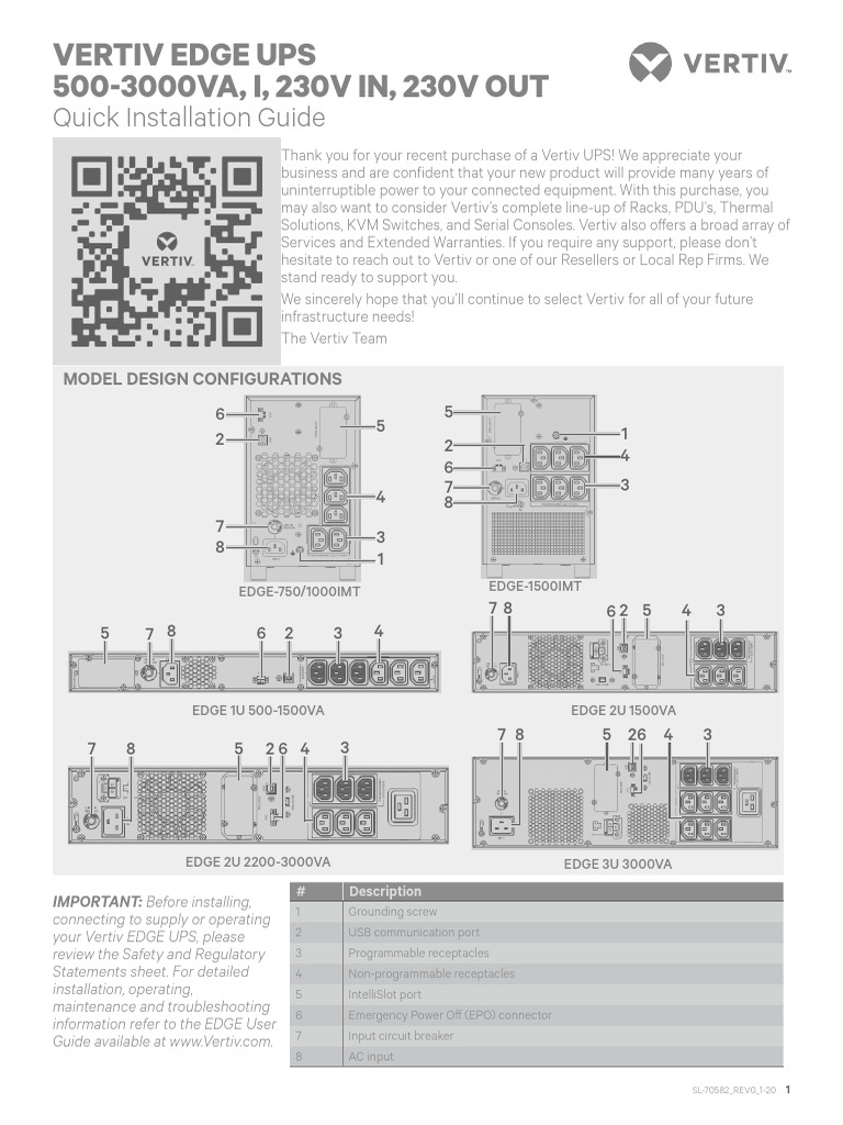 Vertiv Edge Ups Quick Install Guide SL 70582 | PDF