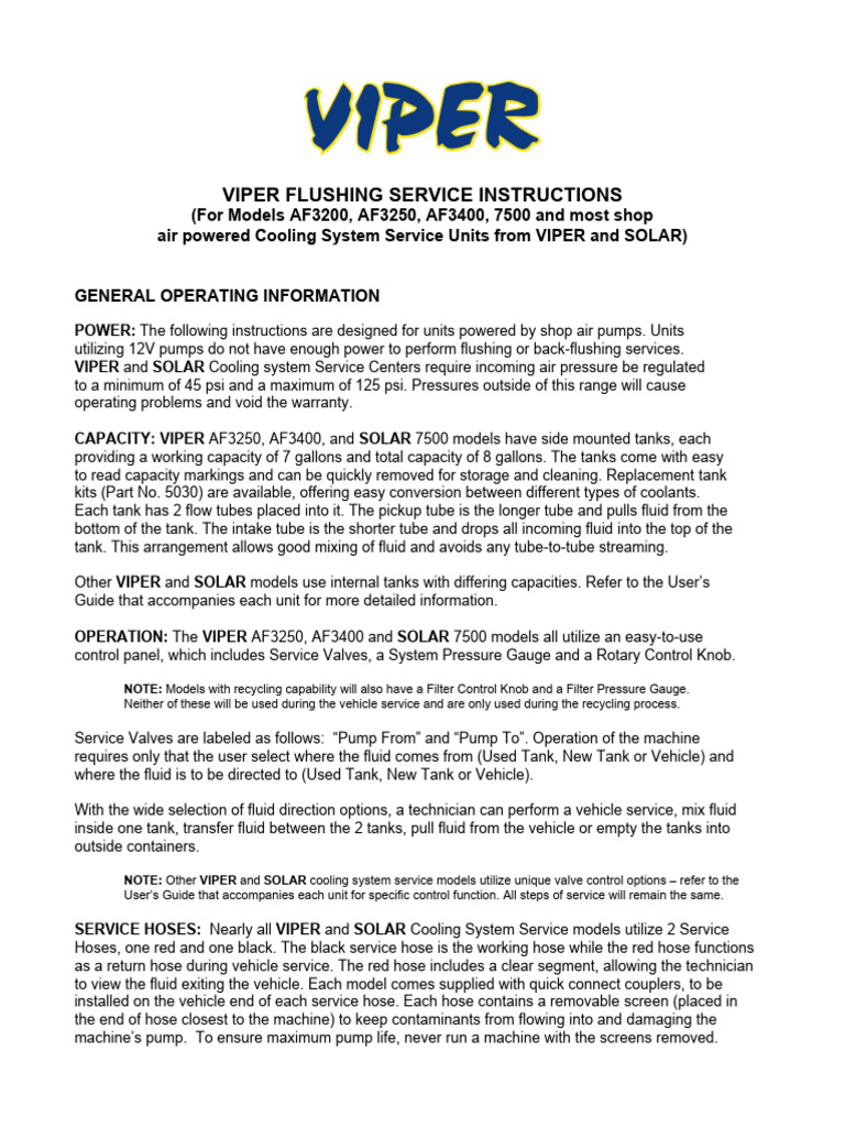 Viper Flushing Service Instructions | PDF