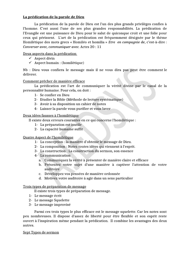 La Prédication de La Parole de Dieu en Jésus-Christ | PDF