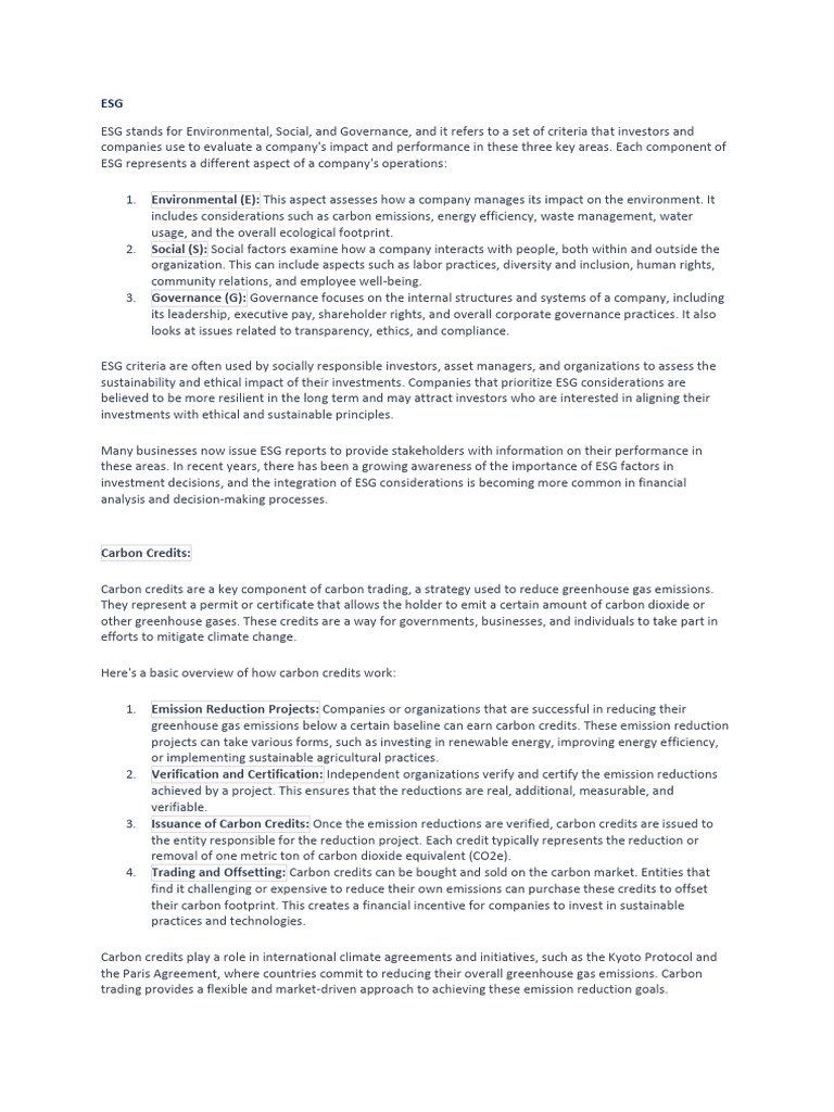ESG Cheat Sheet | PDF