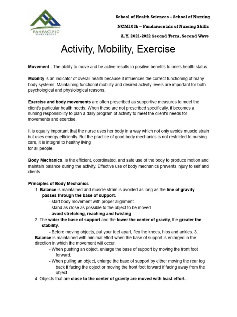 Activity Mobility Exercise | PDF