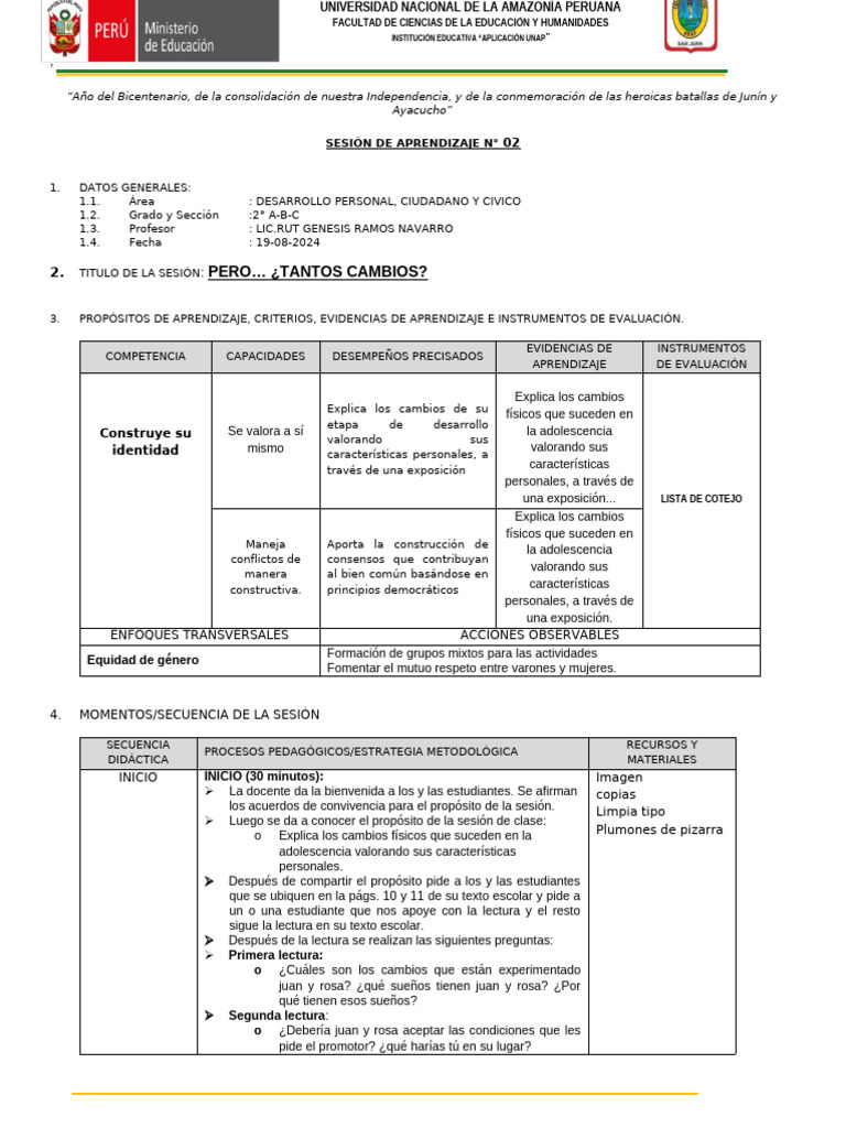 N° 02 Sesión de DPCC-SEMANA 2 | PDF | Evaluación | Aprendizaje