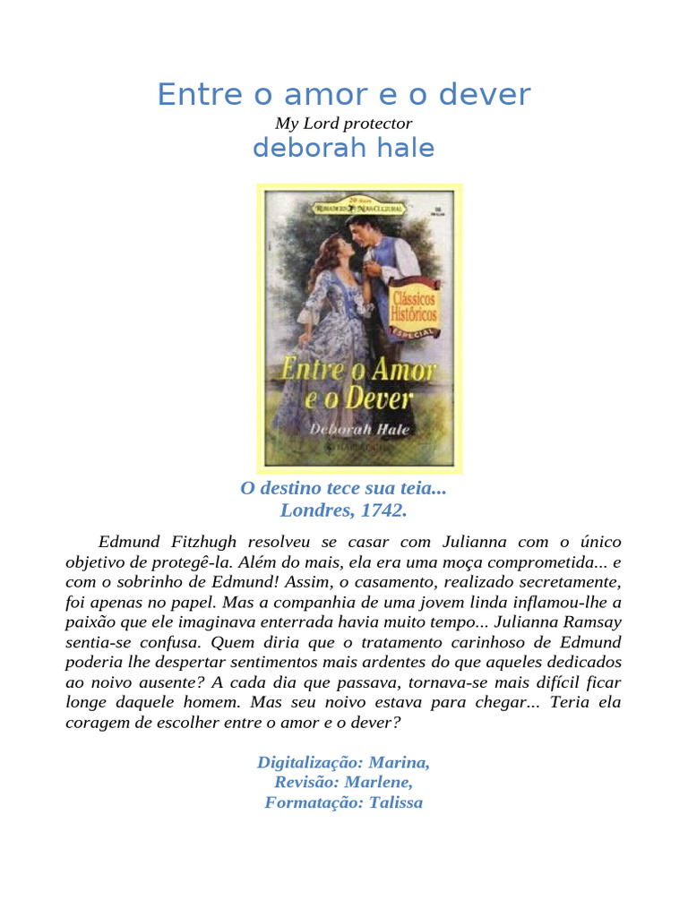Deborah Hale - Entre o Amor e o Dever (CHE 076) | PDF
