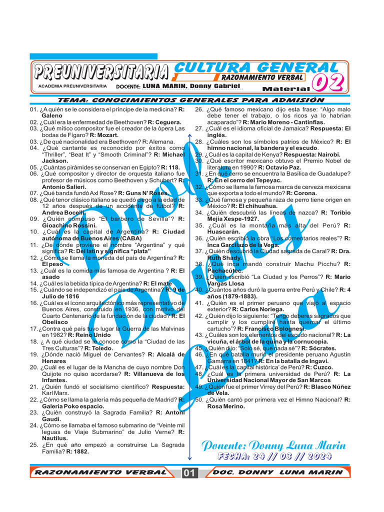 02-Cultura General-Raz. Verbal-Donny Luna | PDF