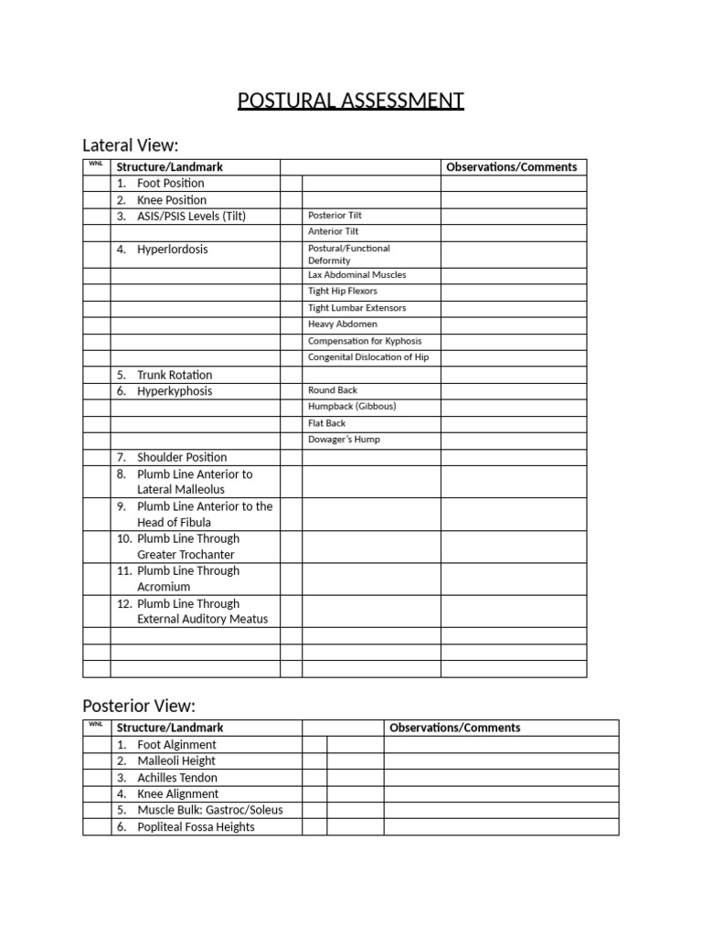 Postural Assessment Checklist | PDF