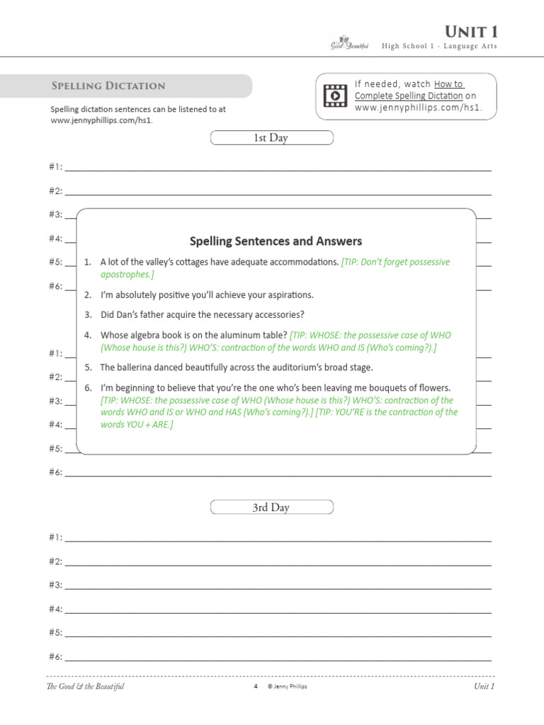 Spelling Dictation Sentences | PDF