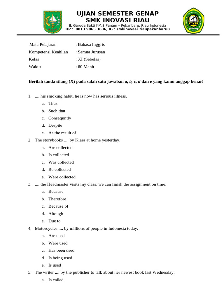 Soal B.inggris Kelas Xi Fix | PDF