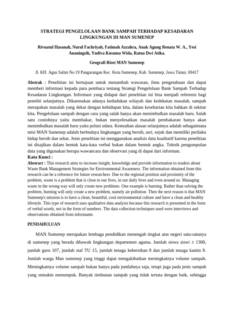 Artikel Strategi Pengelolaan Bank Sampah | PDF
