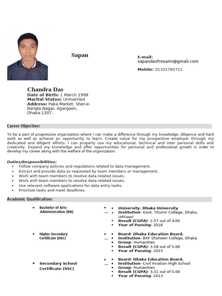 Resume of Sapan Chandra Das | PDF