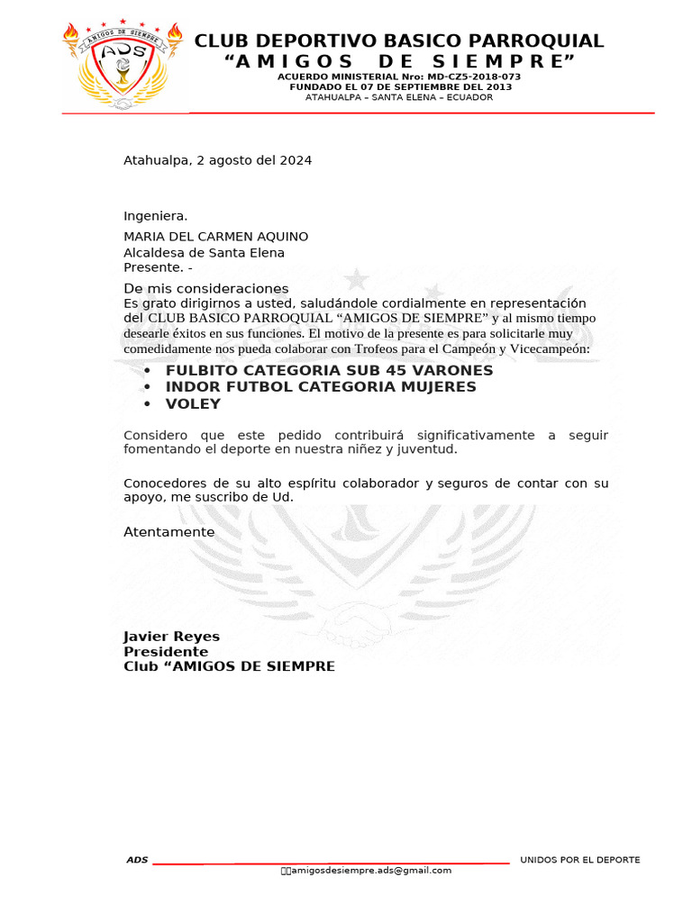 Oficio Solicitud Trofeos | PDF