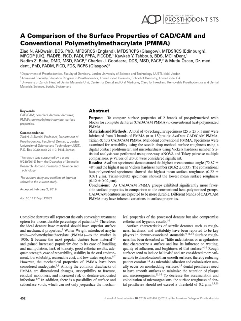 A Comparison of The Surface Properties o | PDF