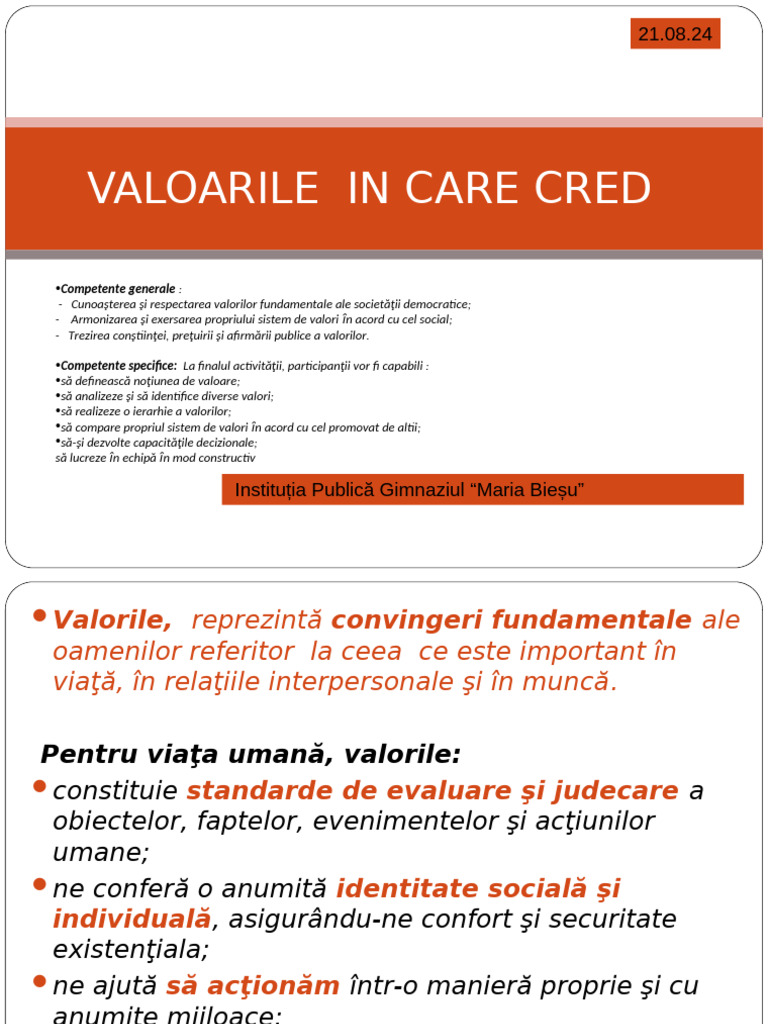 Valoarile in Care Cred | PDF