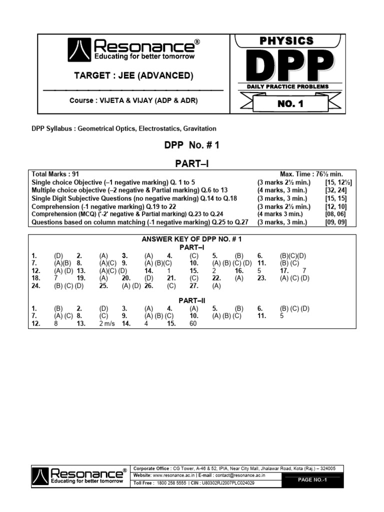22619#DPP-1 Faculty Copy (GO, Electrostatics, Grav) - PHYSICS | PDF