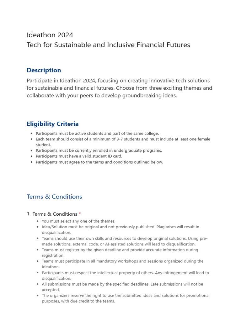 Ideathon 2024 Tech For Sustainable and Inclusive Financial Futures ...