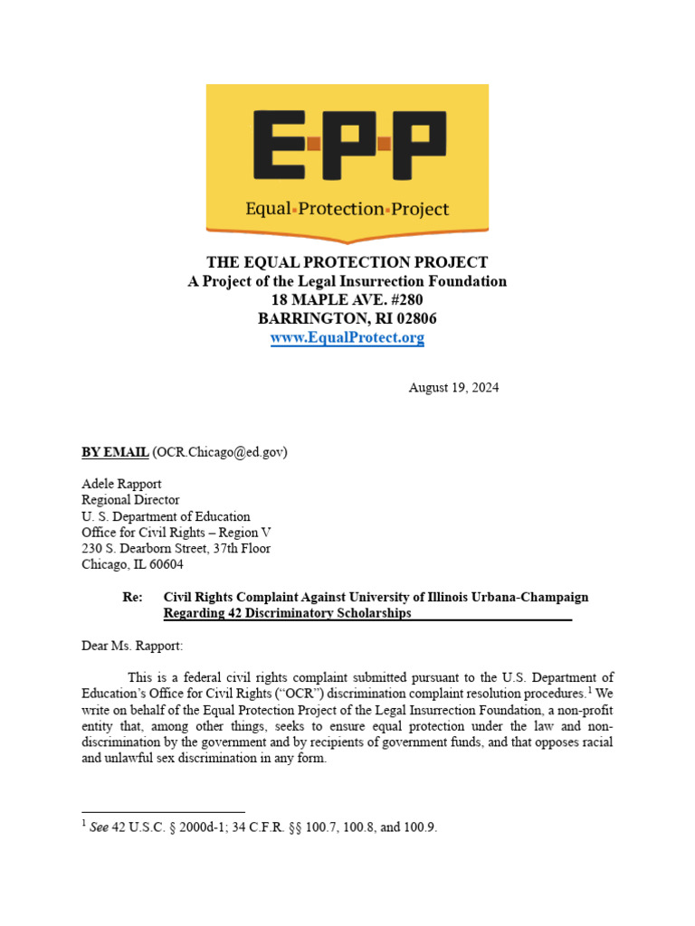 Equal Protection Project Complaint Against University of Illinois ...