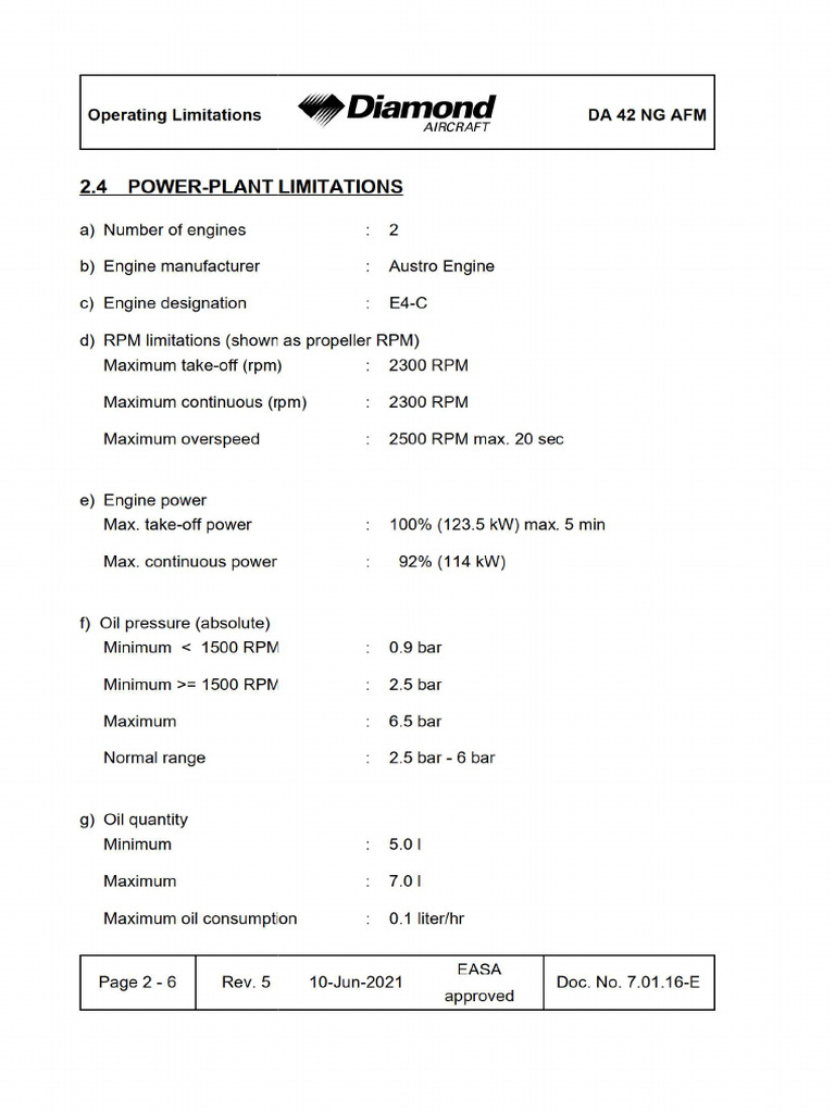 Power-Plant Limitations - Da42 | PDF