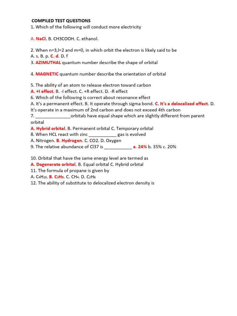 CHM 121 Test Answers | PDF