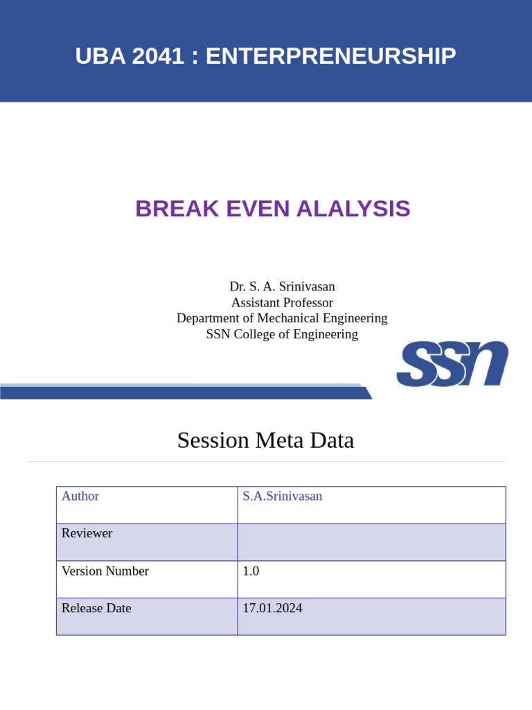 UBA 2041 - Break Even Analysis | PDF