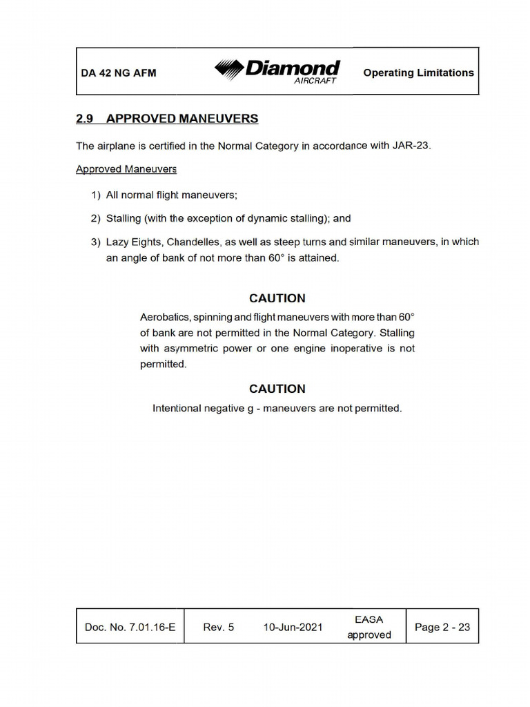 Approved Maneuvers - Da42 | PDF