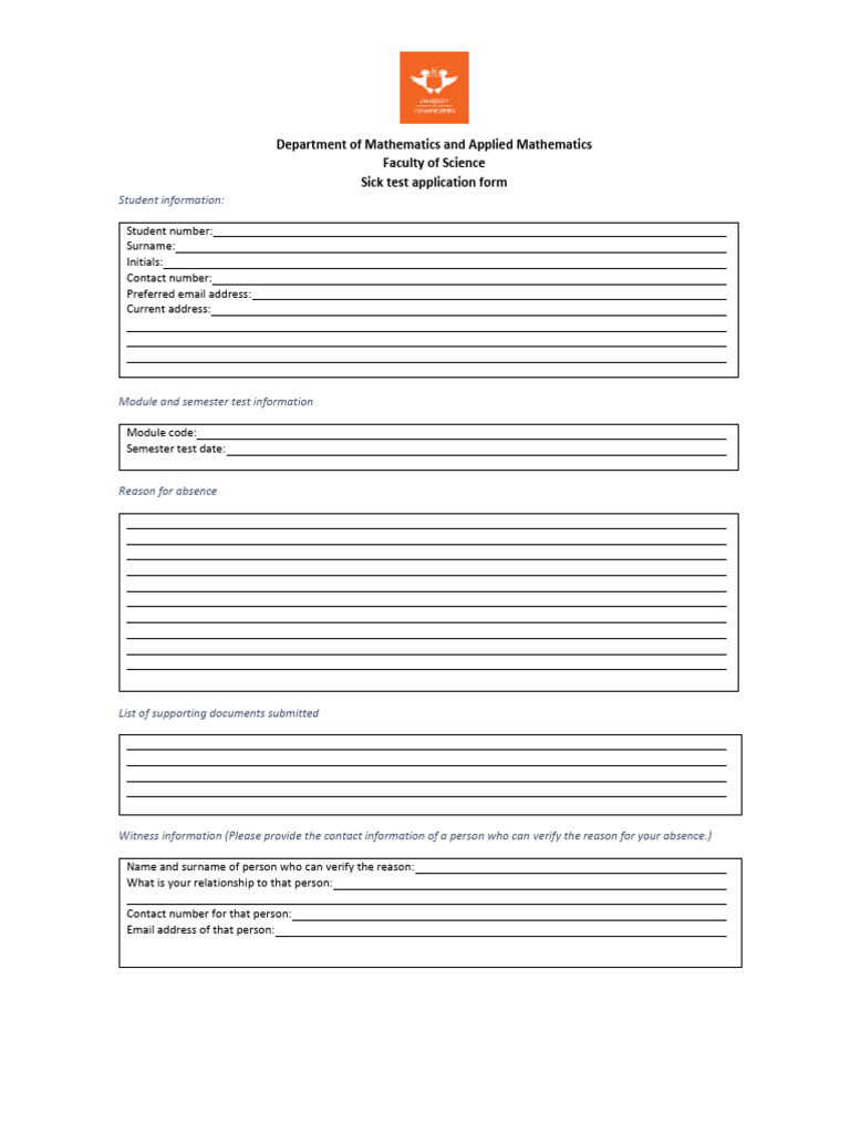 Sick Test Application Form | PDF
