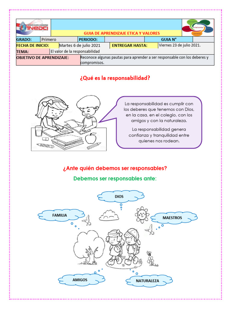 Guia #3. El Valor de La Responsabilidad. Etica y Valores. | PDF ...