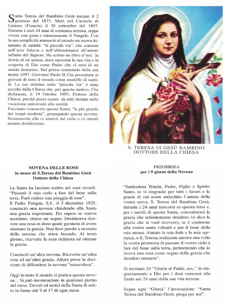 Novena Delle Rose A Santa Teresina Del Bambin Gesù MANENTE Rosari Roma ...